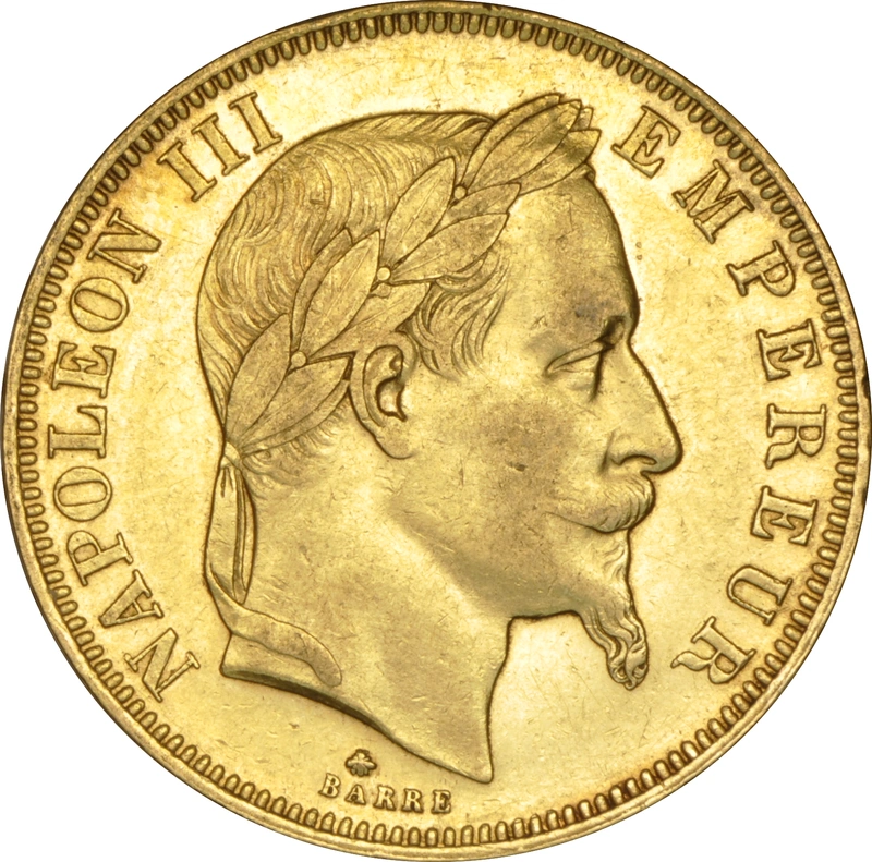 50 French Francs Gold Coin Napoleon III Laureate Head - From $2,742